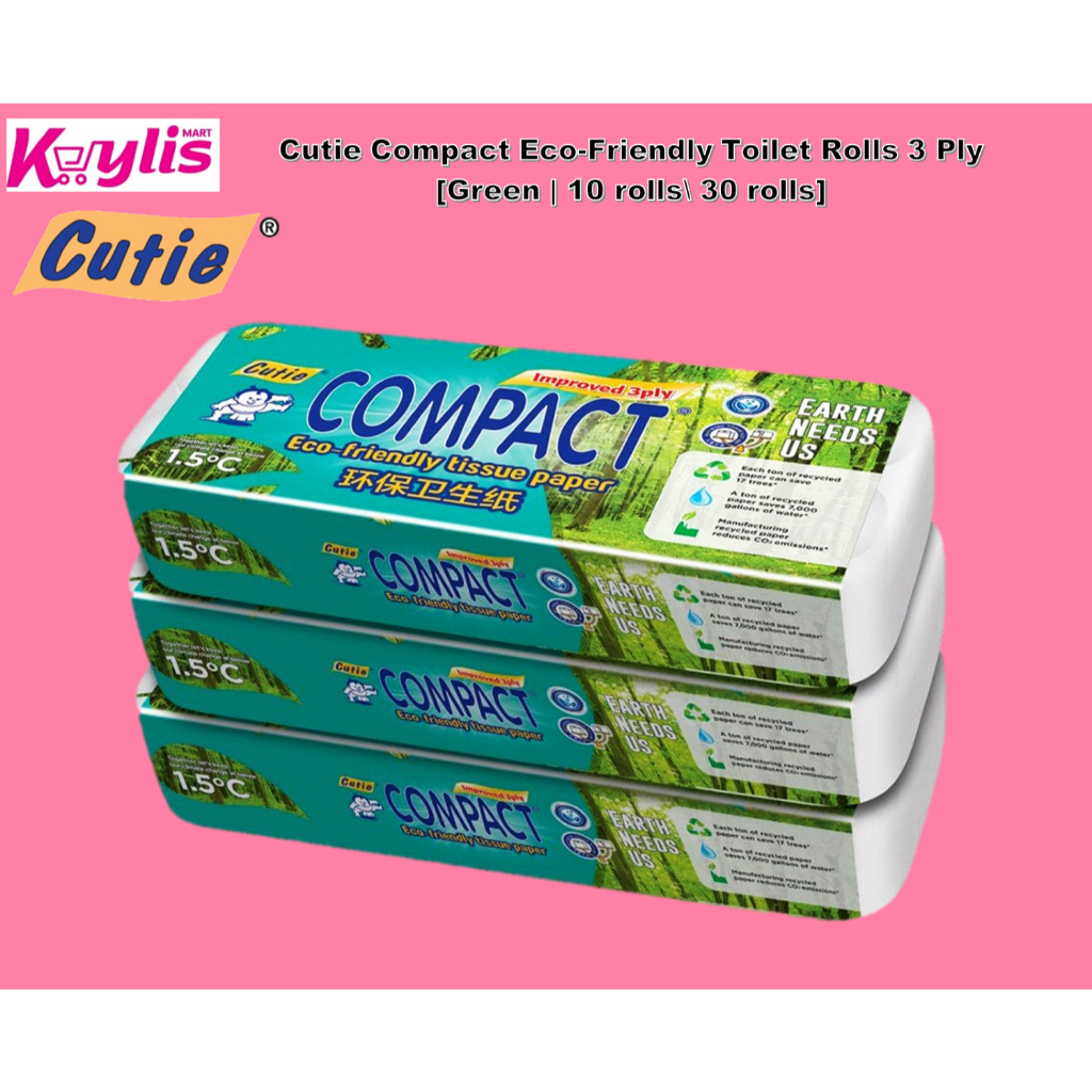 Cutie Compact Eco-Friendly Toilet Rolls 3 Ply [Green | 10 rolls\ 30 rolls] | Shopee Malaysia
