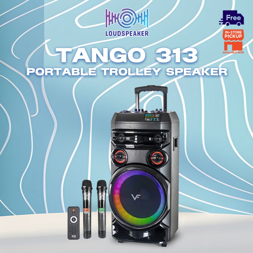 Vinnfier VF Tango 313 WMU MAX 600W Portable Trolley Karaoke Speaker Free 2 UHF Wireless Mic with ...