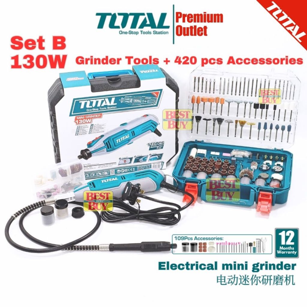 TOTAL Tools 130W Electrical Mini Grinder & 109pcs Accessories,1 pc ...