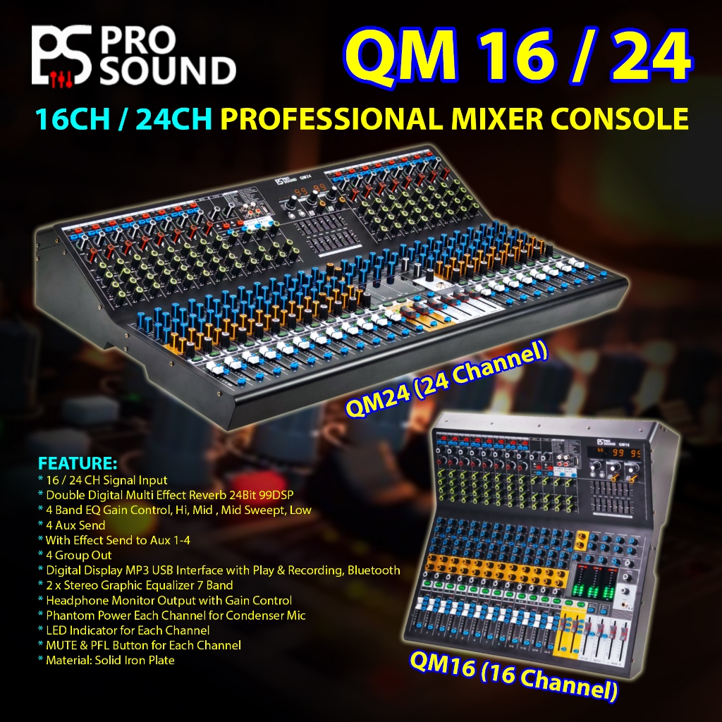 PS Pro Sound QM16 / QM24 Professional Audio Mixer Console 16ch / 24ch ...