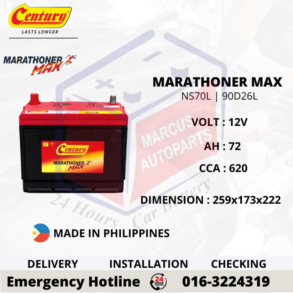 CENTURY MARATHONER MAX NS70L | 90D26L AUTOMOTIVE CAR BATTERY | Shopee ...