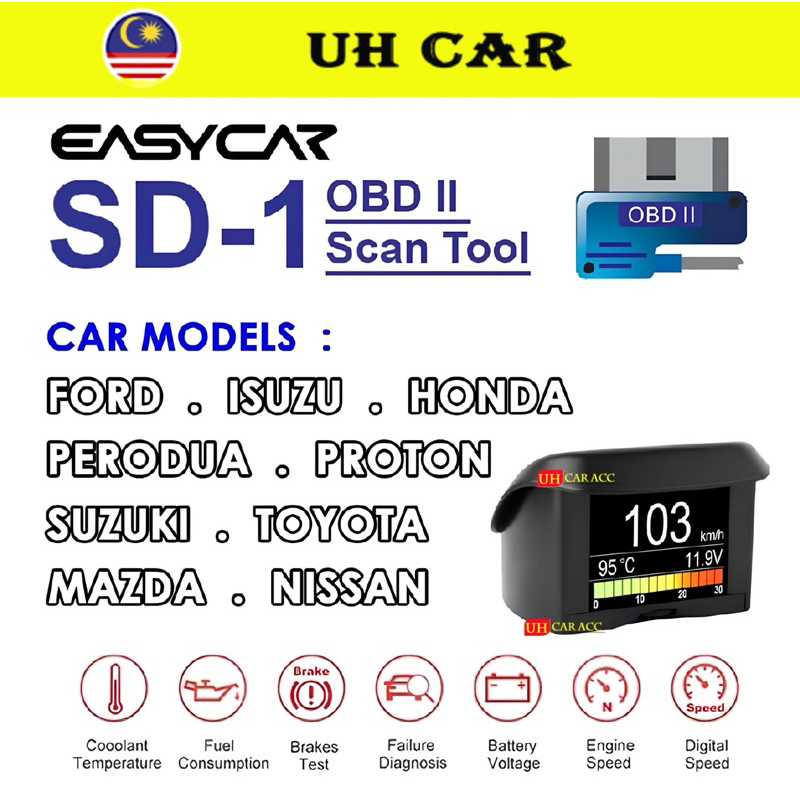 (OBD DISPLAY) EASYCAR SD-1 OBD2 Digital Auto Voltage Meter Fuel ...