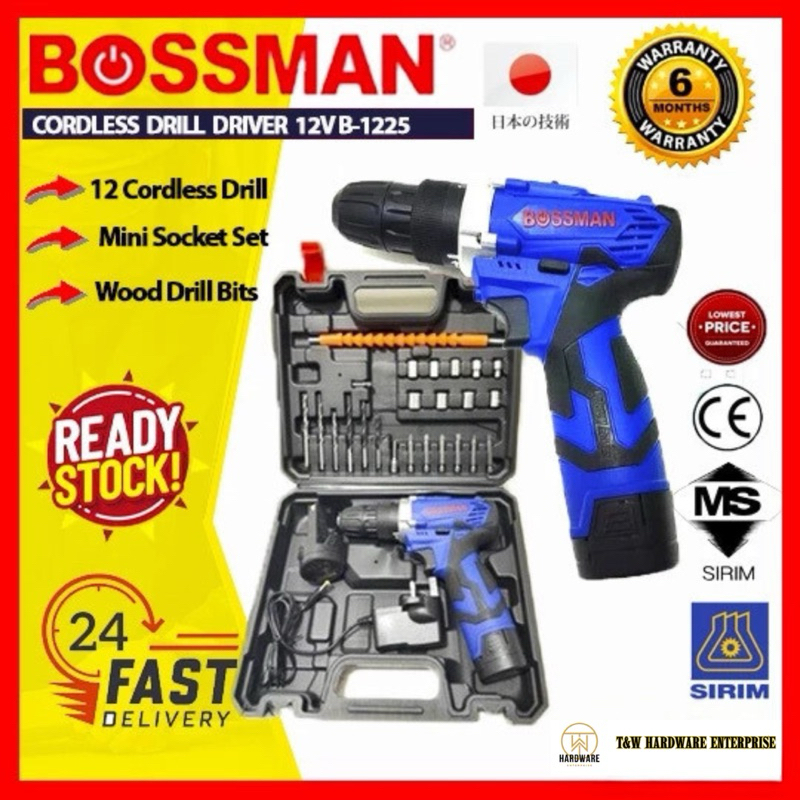 🔥READY STOCK🔥 BOSSMAN B1225 12V Cordless Drill Screwdriver Lithium-Ion ...