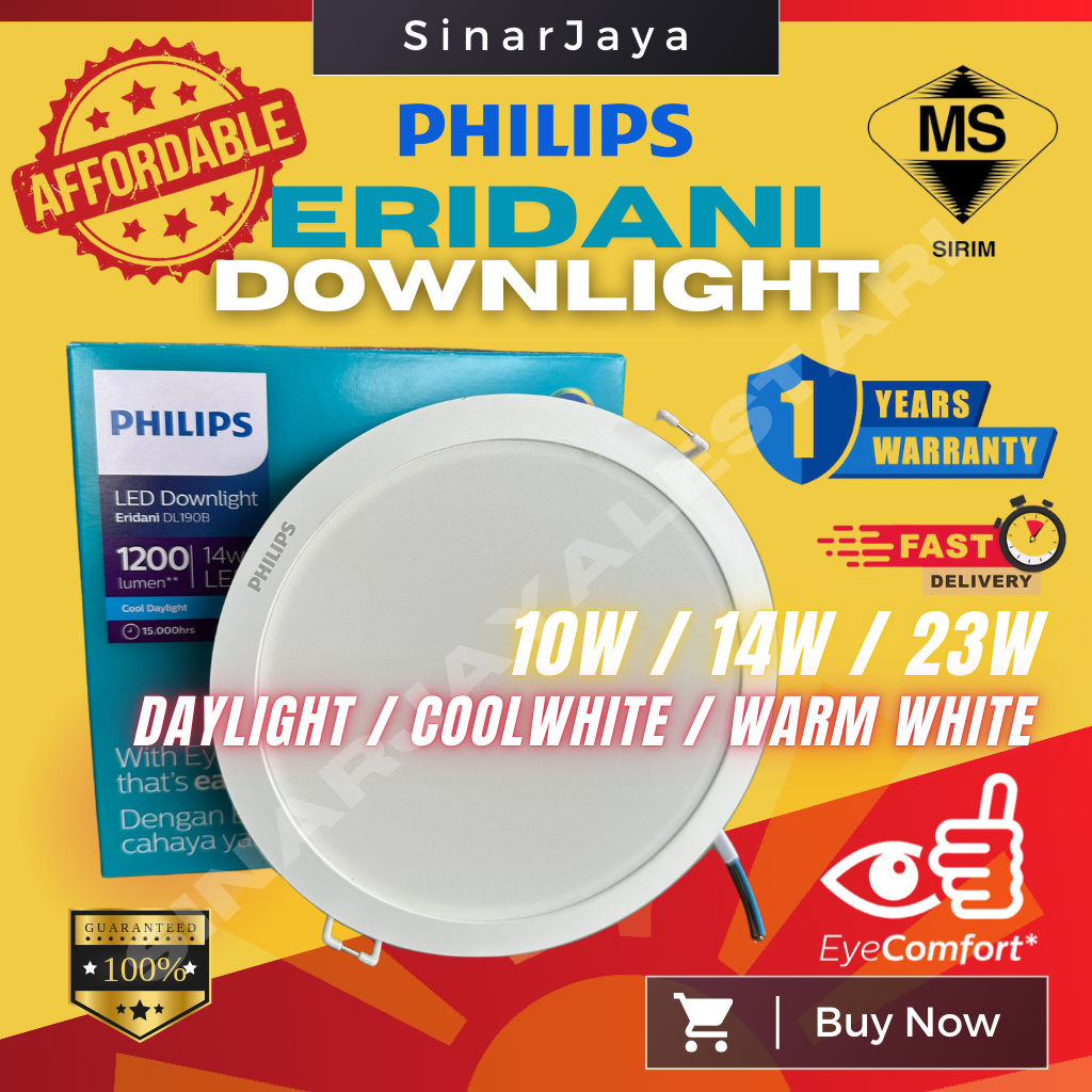 [NEW] PHILIPS Eridani LED Downlight Murah 4” 6” 8” 10W 14W 23W Ceiling ...