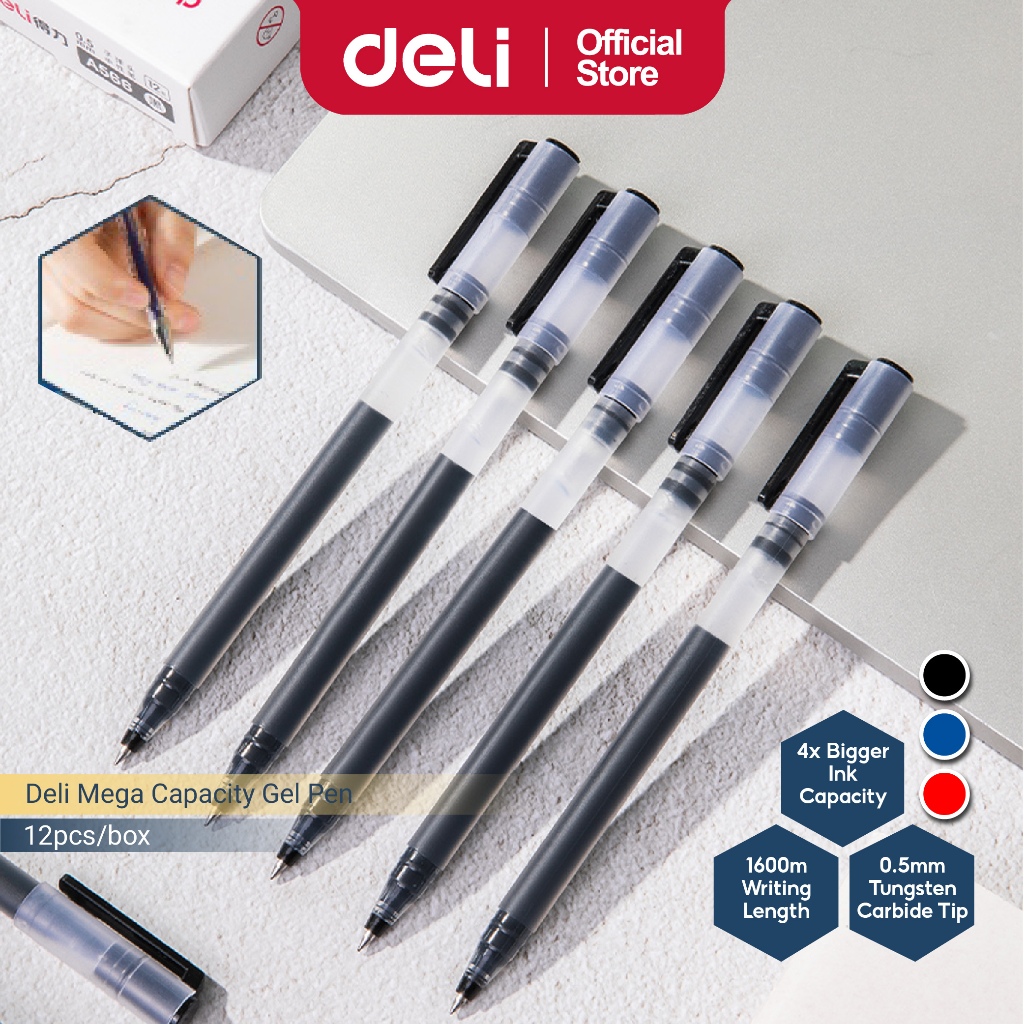 Deli Big Capacity Writing Length Bullet Gel Pen (0.5mm/1600m) | Shopee ...