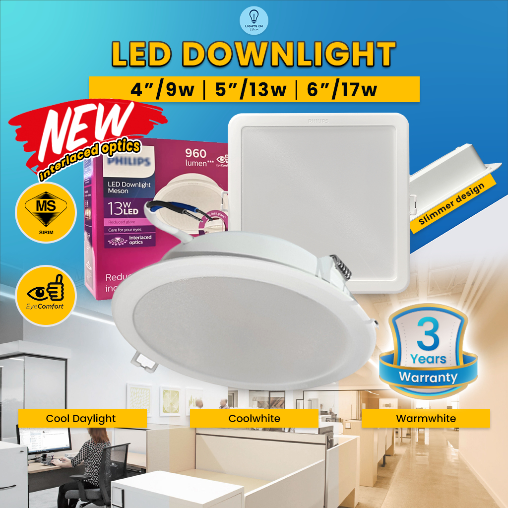 Philips Meson Recessed Downlight 4" 5" 6" 9W 13W 17W Lampu Siling 59449 59464 59466 Round ...