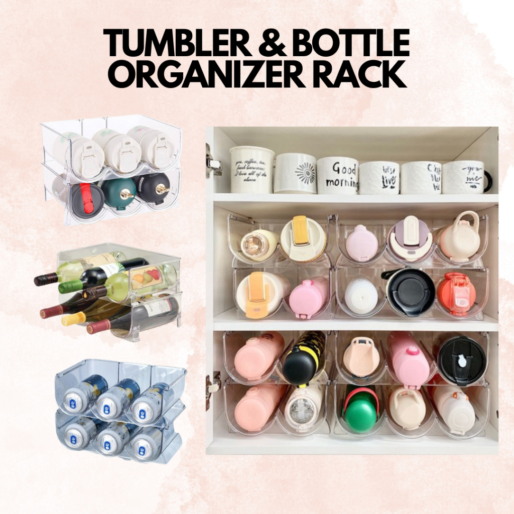 Acrylic Water Bottle Storage Rack Stackable Rack Transparent Table top ...