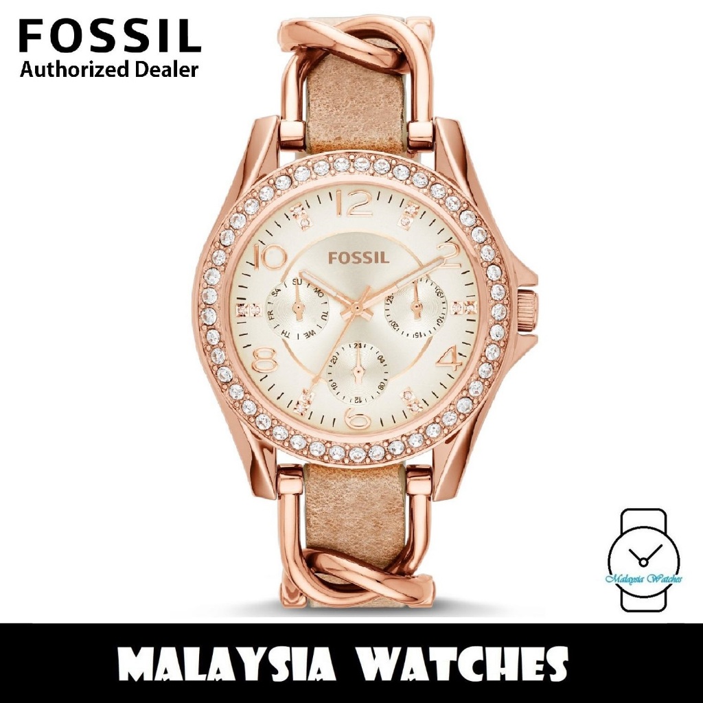 (OFFICIAL WARRANTY) Fossil ES3466 Riley Multifunction Rose-Tone Leather ...