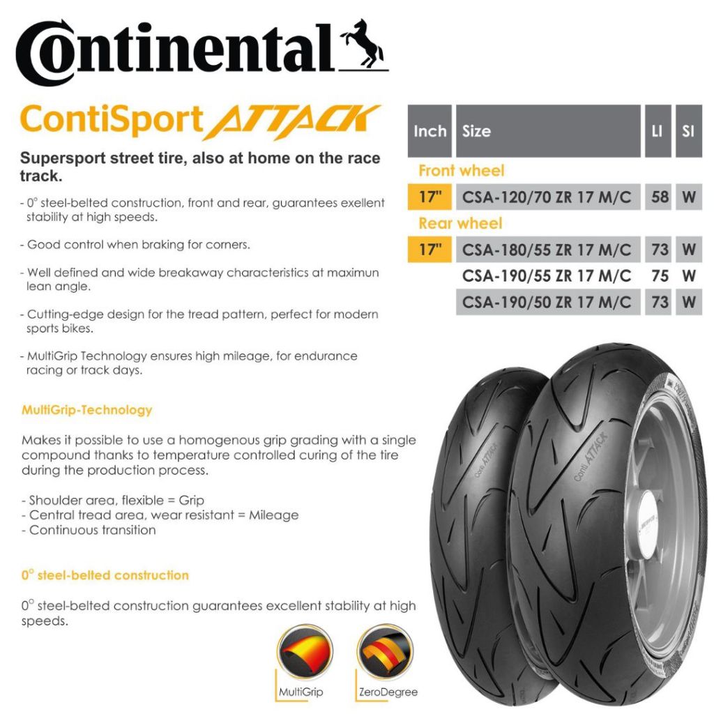 CONTINENTAL Conti Sport Attack RIM17 Tyre Front/Rear 0 Steel-belt ...