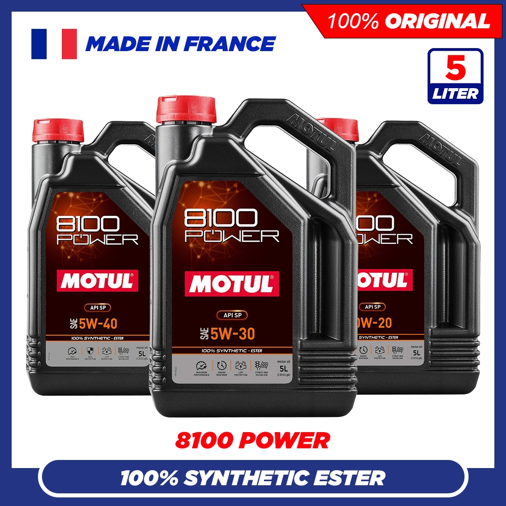 MOTUL 8100 POWER 5W40 5W30 0W20 SP ESTER Fully Synthetic Engine Oil (5L) FRANCE 10000KM | Shopee ...