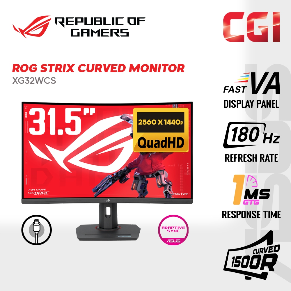 Asus 31.5" ROG Strix XG32WCS Fast VA WQHD HDR400 Freesync Adaptive Sync ...