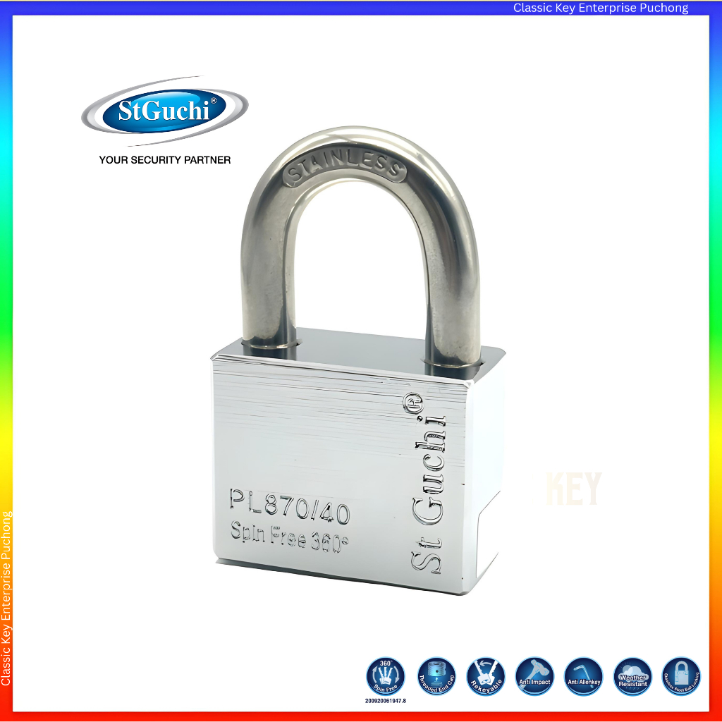 St Guchi Padlock Model SGPL-870 Stainless Steel SUS304 Shackle Body ...