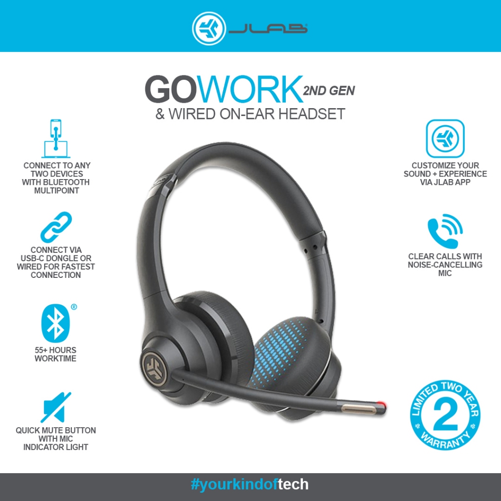 JLAB Go Work (Gen 2) Wireless Headsets | 55H+ LONG WORKTIME | QUICK ...