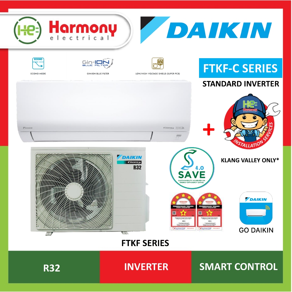 (SAVE 4.0) DAIKIN 1.0hp - 2.5hp Standard Inverter Air Cond FTKF-C Series PWP Install Klang ...