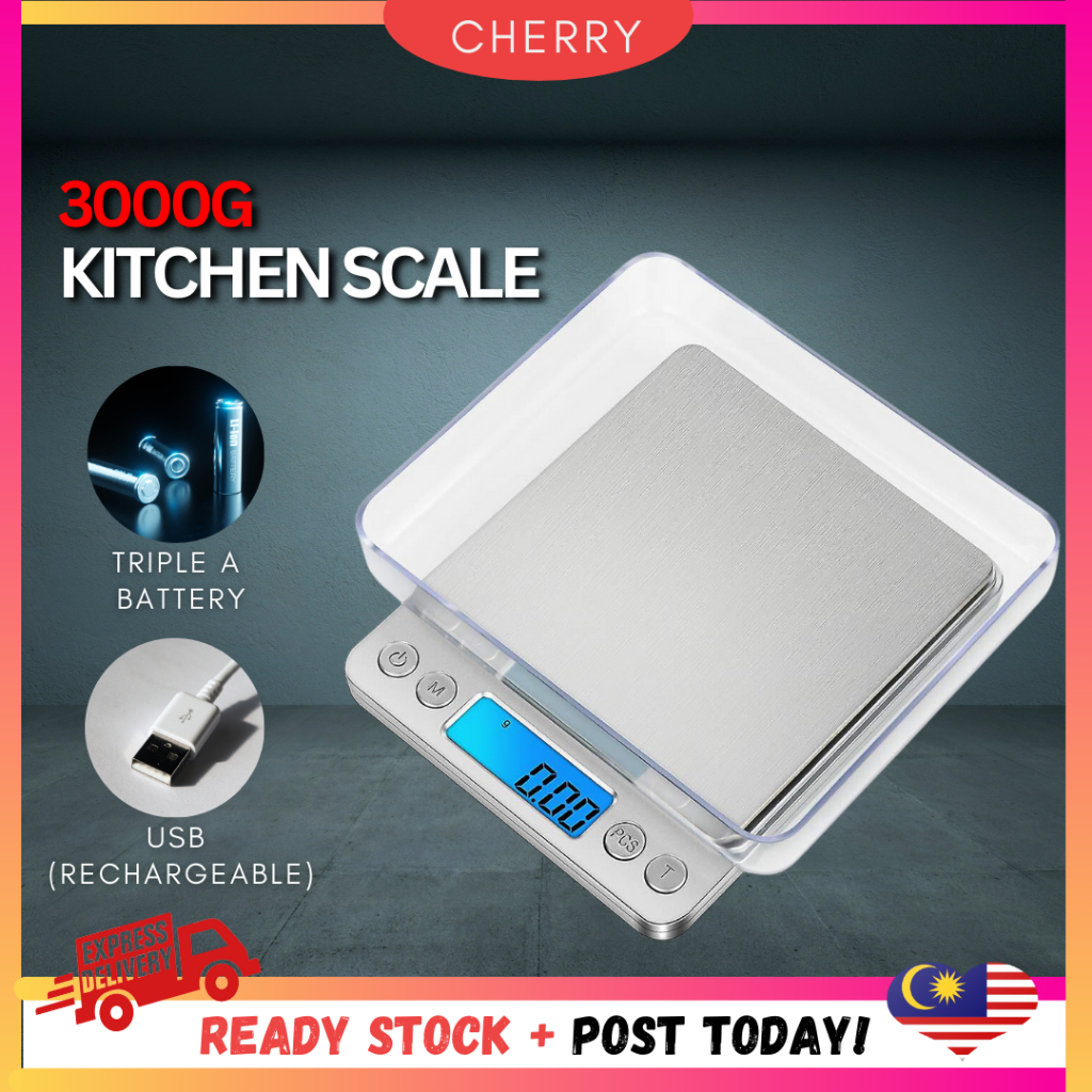 🍒CHERRY🍒 3000g/0.1gP Food Scale Rechargeable Kitchen Scale with Trays ...