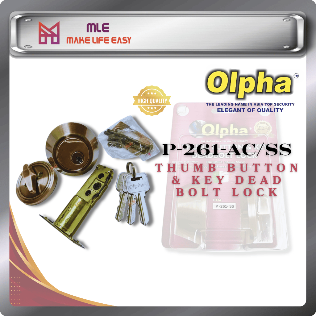 OLPHA P261AC/SS Thumb Button & Key Dead bolt Lock Door Security Thumb ...