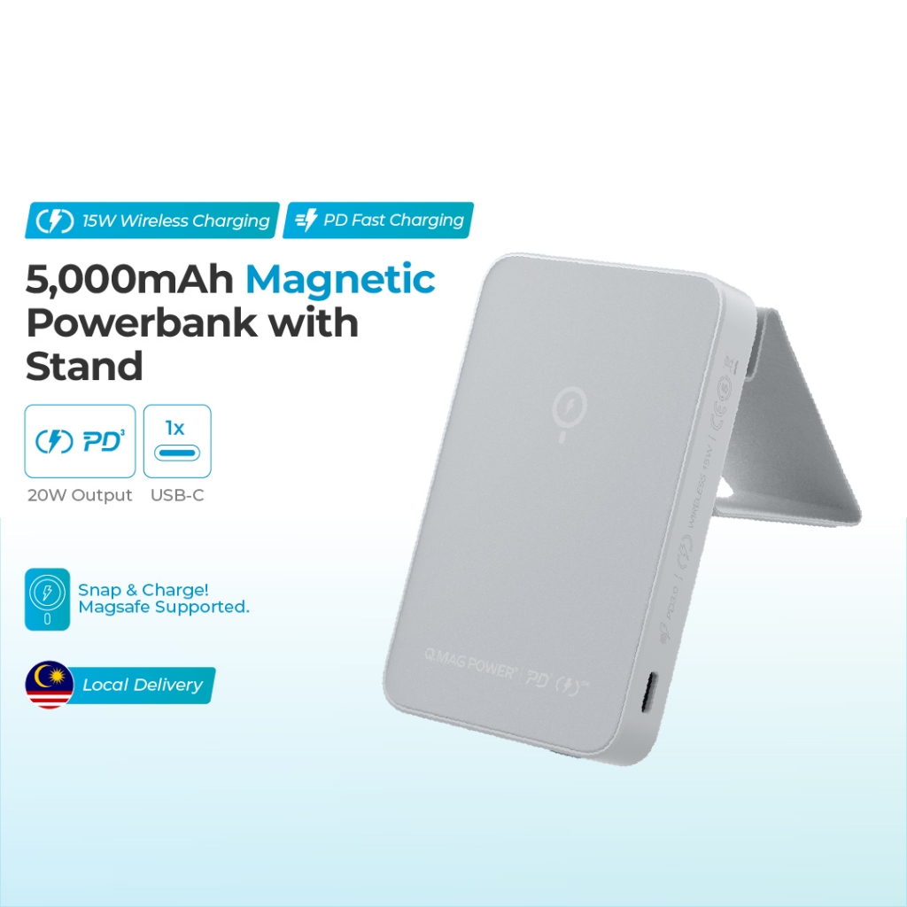 Momax 20W Q.Mag Power 9 5,000mAh Magnetic Wireless Battery Pack Pocket-sized Powerbank with ...