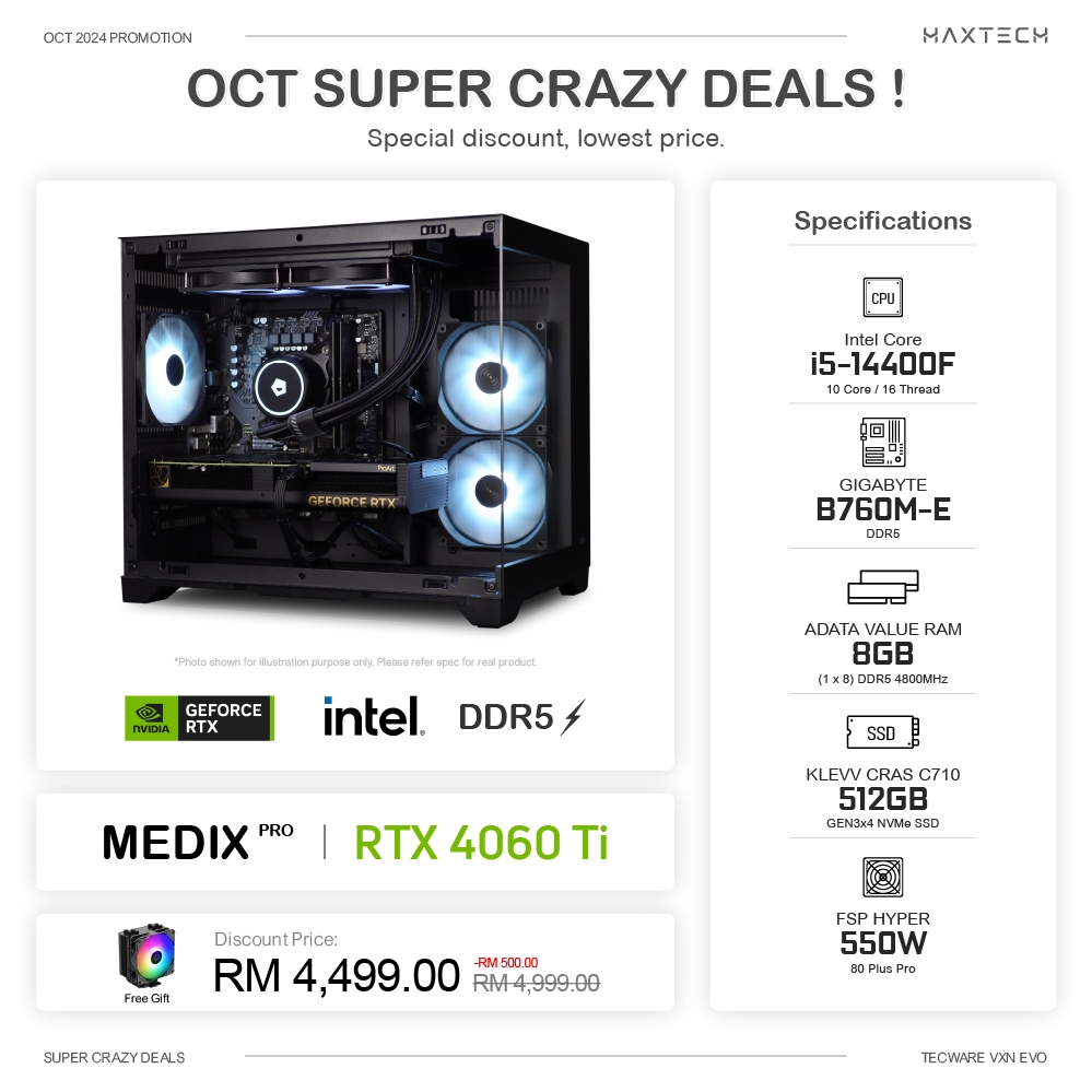 [ MEDIX PRO ] GAMING PC PACKAGE NVIDIA GeForce RTX 4060 Ti | Intel i5 ...