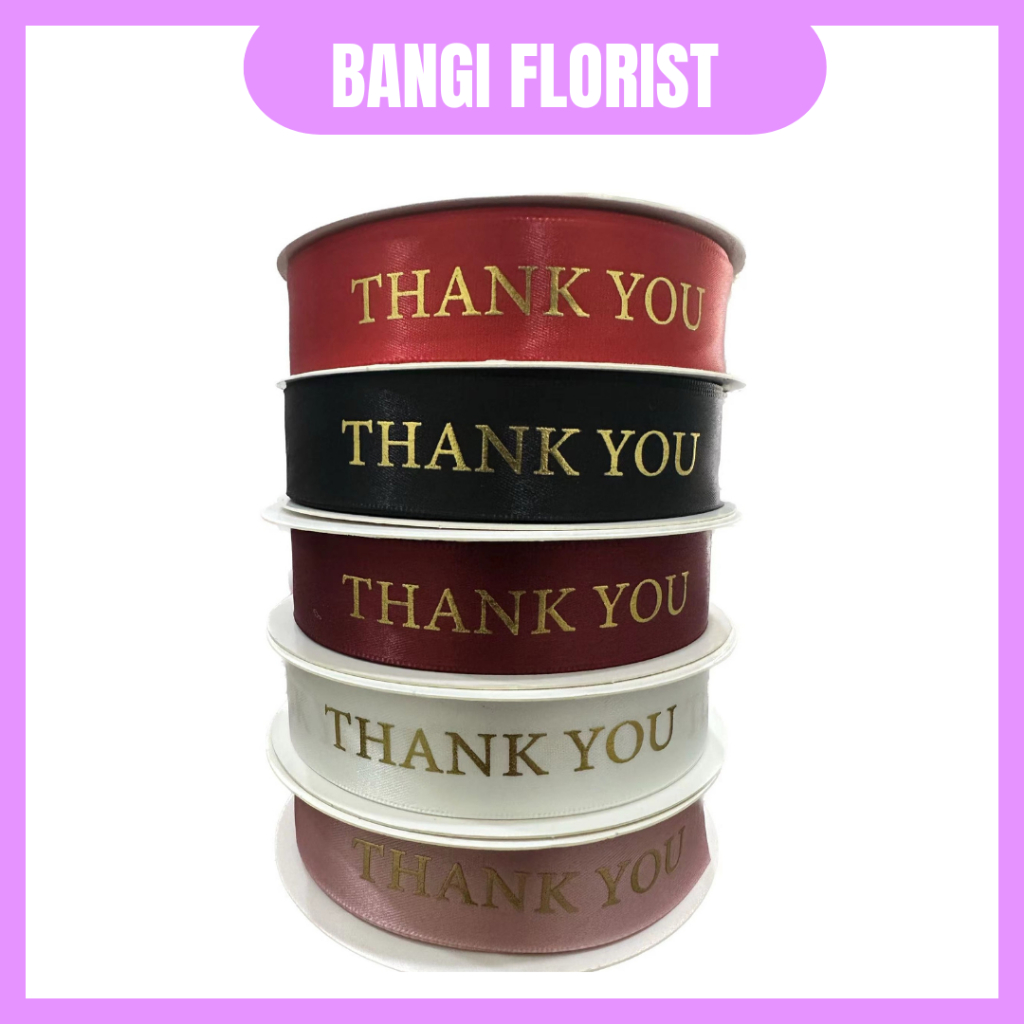 (22M)2.5CM THANK YOU Ribbon Reben Riben Gift Satin Organza Flower ...