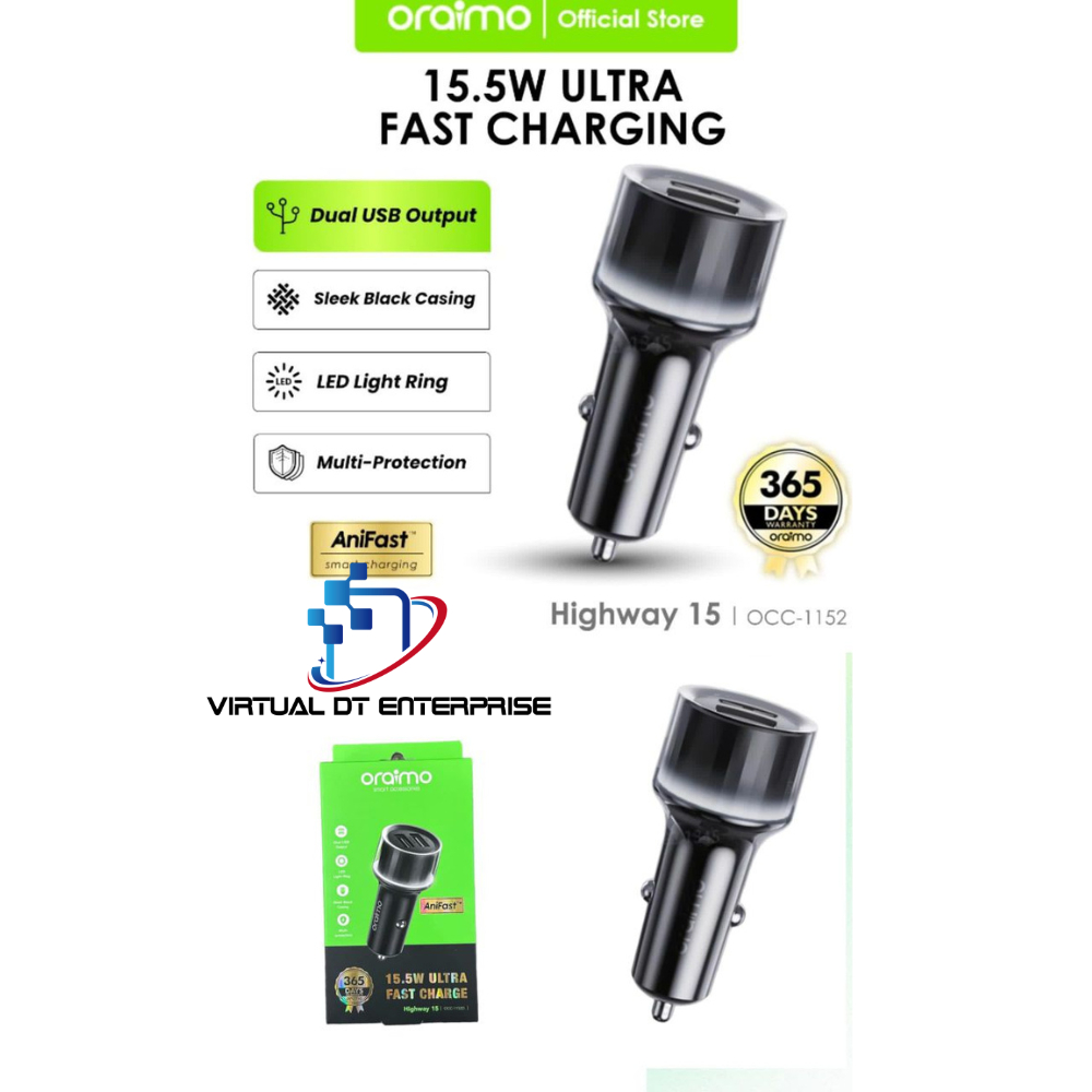 ORAIMO CAR CHARGER OCC-1152D 📍 2 USB PORT 📍 LED LIGHT RING 📍 15.5W FAST CHARGING 📍 MULTI ...