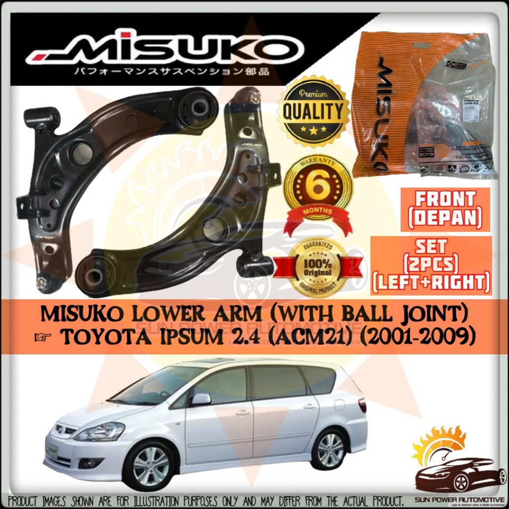 Toyota Ipsum ACM21 2.4 (2001-2009) MISUKO LOWER ARM SET ( FRONT LEFT ...