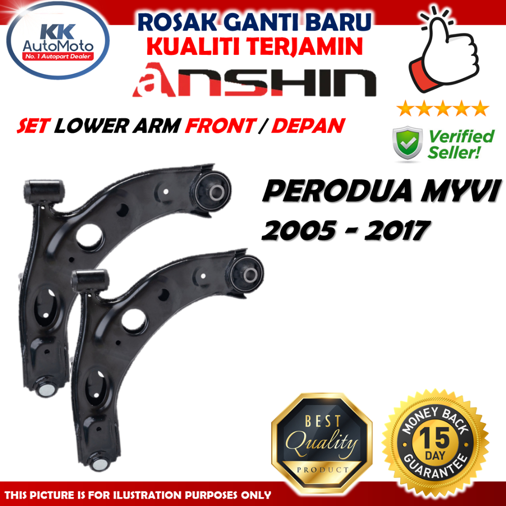 ANSHIN LOWER ARM SET ( KIRI+KANAN ) PERODUA MYVI 2005 2017 PREMIUM ...
