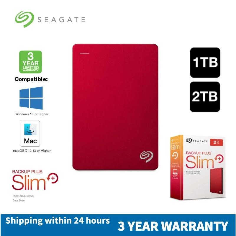 Seagate Backup Plus Slim Red External HDD 1TB/2TB/4TB USB3.2 Hard drive ...