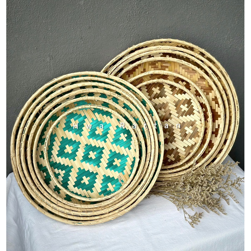 Coloured woven tray round basket display wall decor serving plate ...