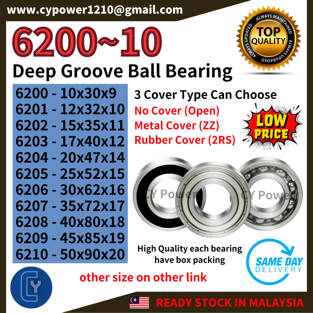 Ball Bearing 6200 6201 6202 6203 6204 6205 6206 6207 6208 6209 6210-ZZ ...