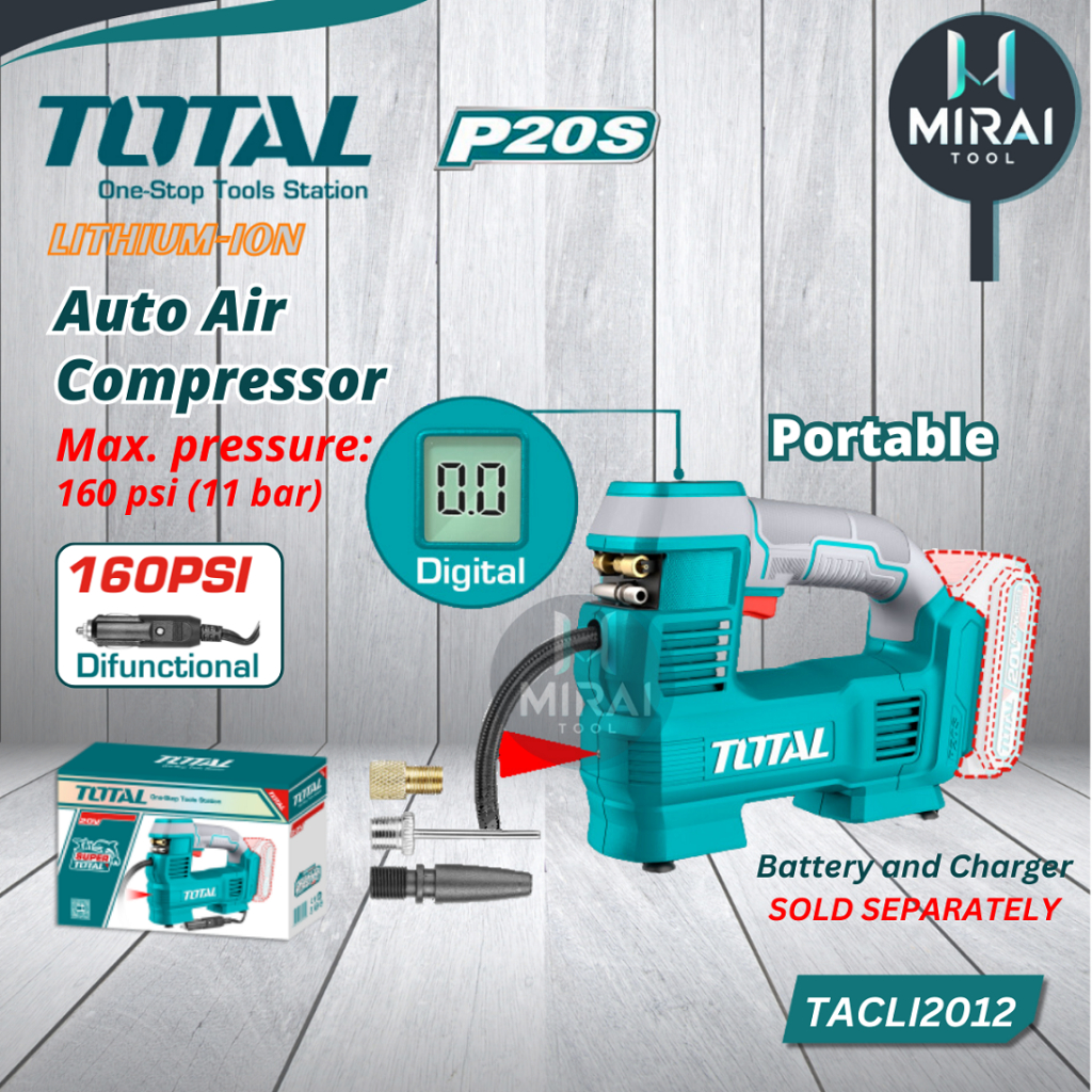TOTAL TACLI2012 P20S 20V Li-ion Auto Air Compressor 11BAR (SOLO ...