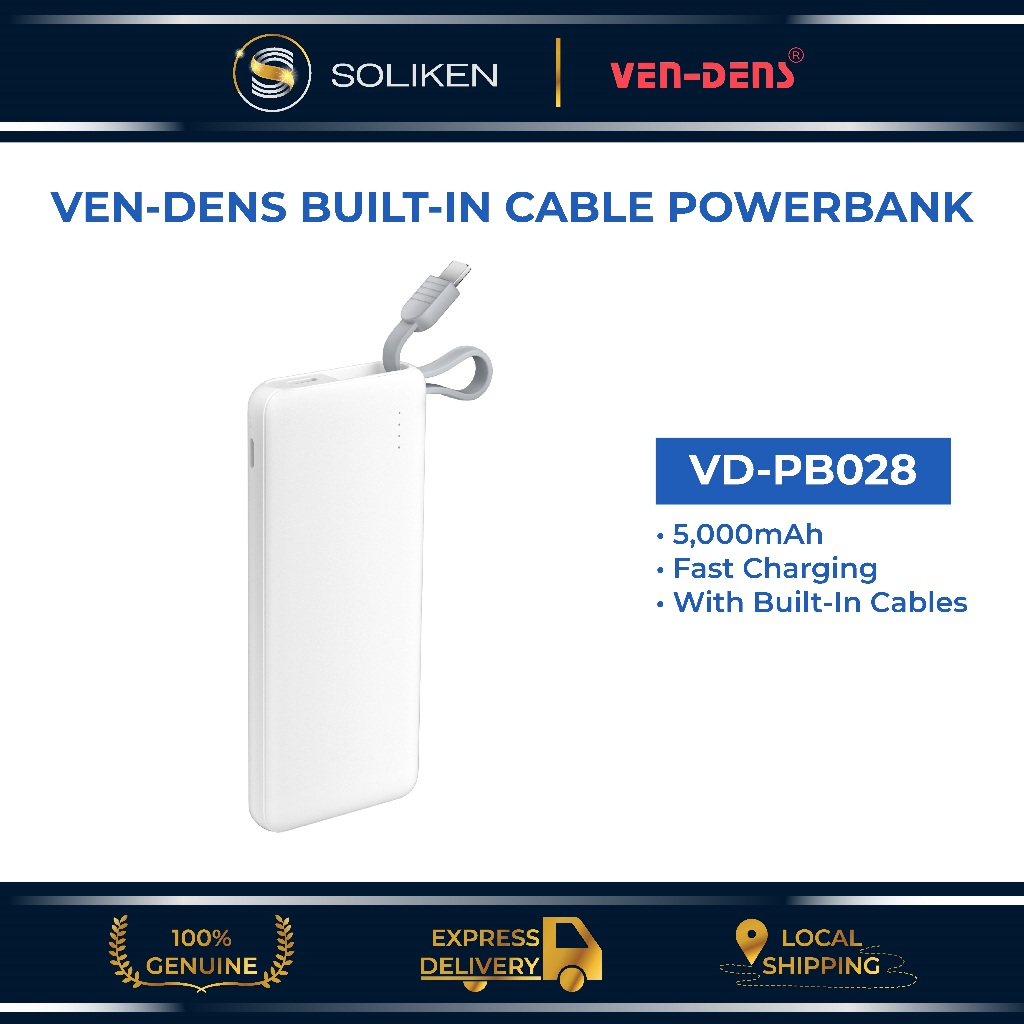 VEN-DENS VD-PB028 Powerbank 5000mAh Built-in Type-C Cable Portable Fast ...