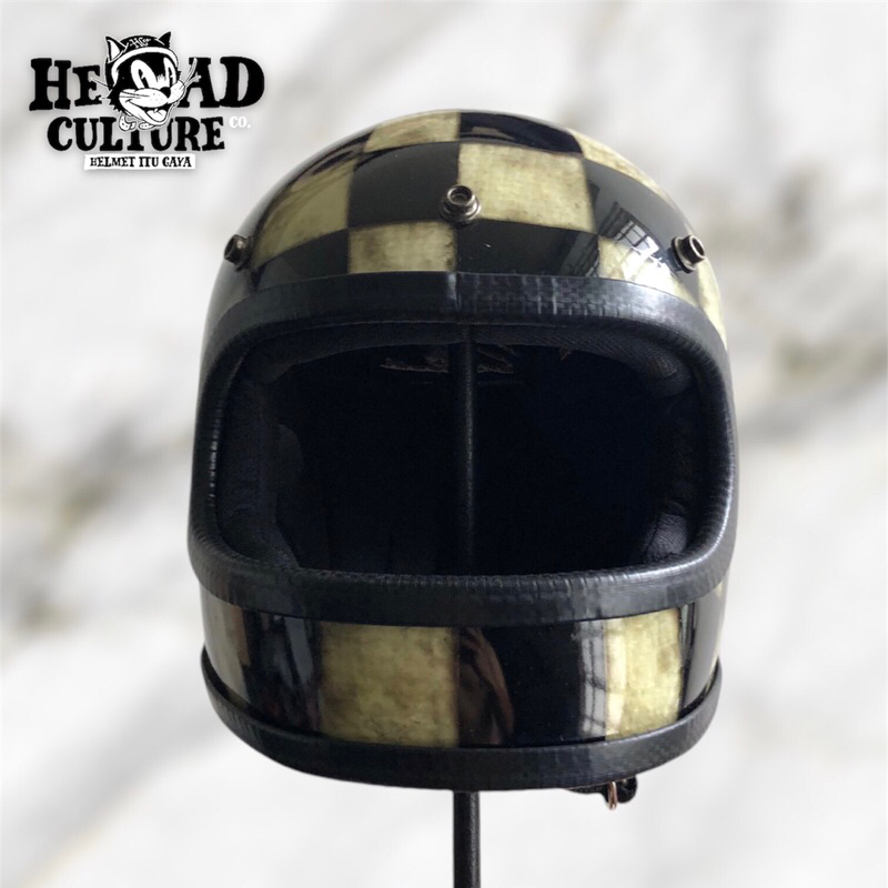 Mini Gringo Raw Checkerboard Patina Custom Retro Fullface Helmet ...