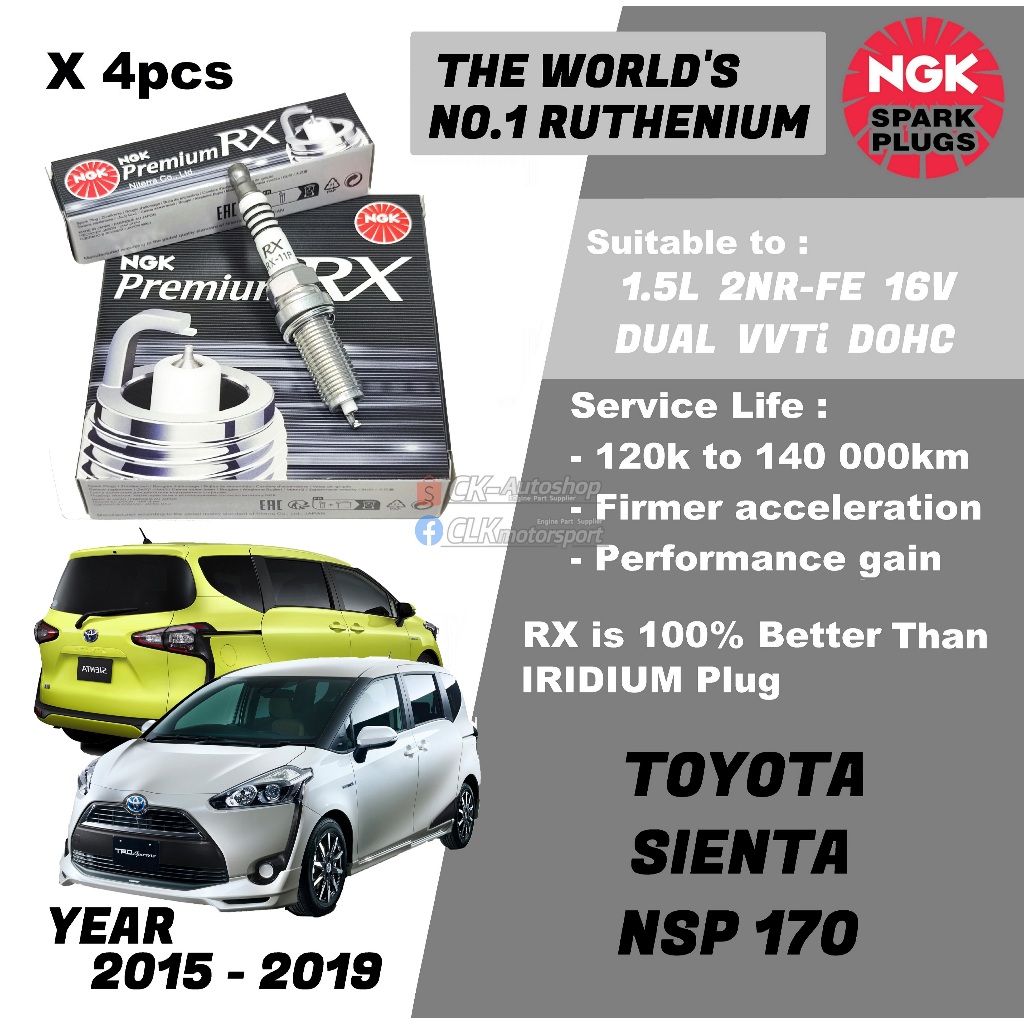 NGK Premium RX Spark Plug - Toyota Sienta NSP170 1.5L 2NRFE Dual VVTi ...