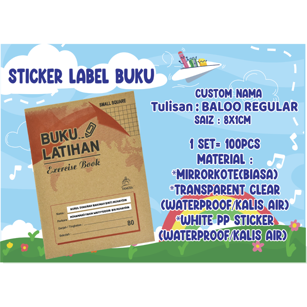 STICKER LABEL BUKU ALAT TULIS STICKER NAMA MURID RUMI DAN JAWI | Shopee ...