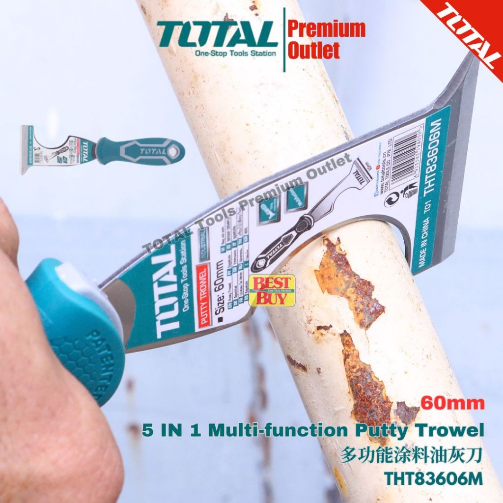 TOTAL Tools 5 IN 1 Multi-function Putty Trowel / Scraper 63mm*1.8mm ...