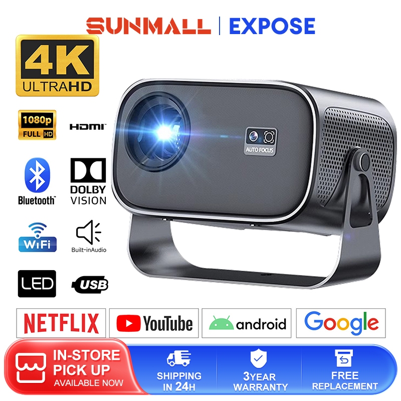 EXPOSE Smart Projector Andorid Projector 4K LED WiFi Auto Focus 360 ...