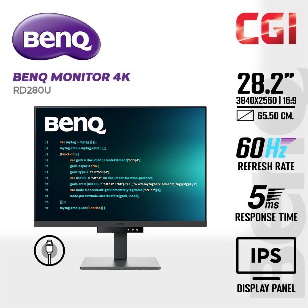 BenQ 28.2" RD280U IPS4K+ HDR10HDR400 60Hz 5ms DaisyChain USB-C BacklightMoonHaloBuild-IOnSpeaker ...