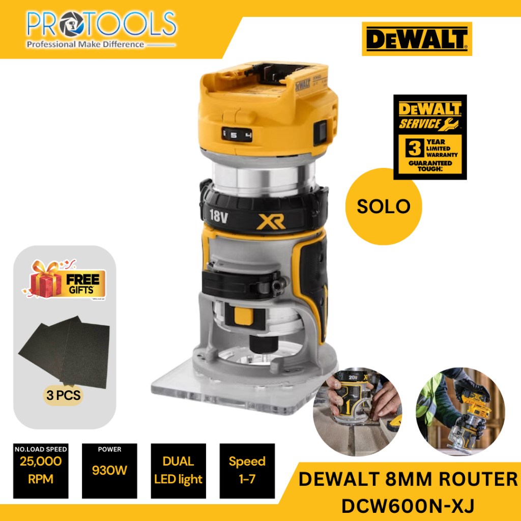 DEWALT DCW600N-XJ 18V XR BRUSHLESS 8MM COMPACT ROUTER SOLO/WITH 2.0AH ...