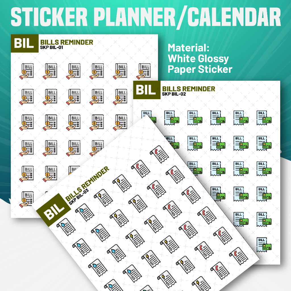 Monthly Bill Utilities Reminder Calendar Planner Sticker | Icon Marking ...