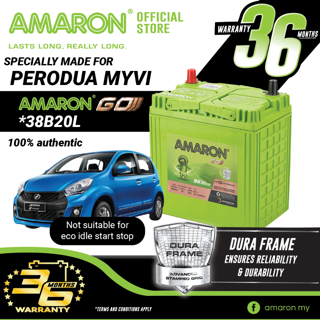 AMARON GO Series 38B20L [NS40zl] Car battery for Perodua Myvi Without ...