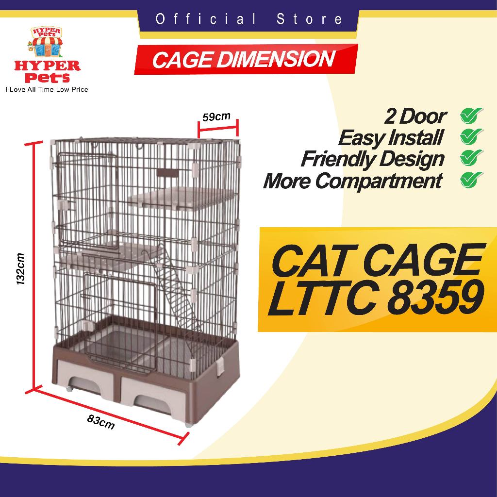 2 & 3 Level Premium Multi Purpose 2 Level Cat Cage/ Sangkar Kucing ...