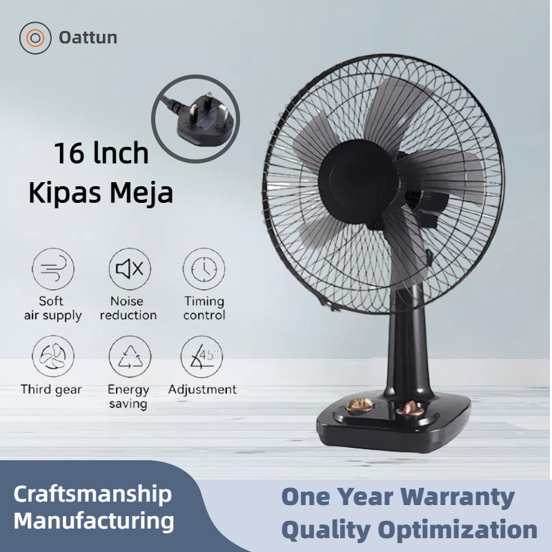 Oattum High Performance Table/Desk Fan/Kipas Meja with 5 Blades, 3 SpeedBlack edition (16") Easy ...