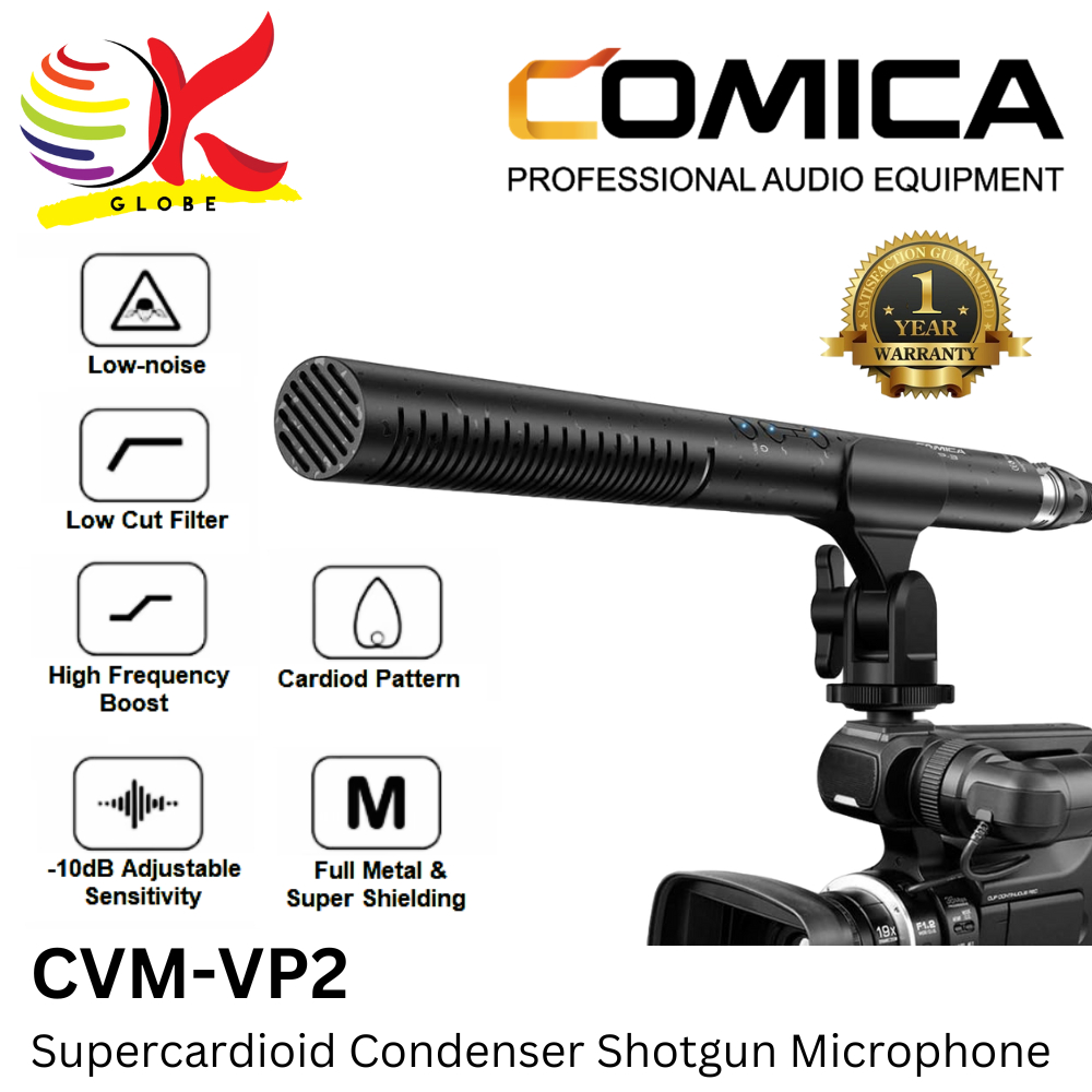 COMICA CVM-VP3 SUPERCARDIOID CONDENSER SHOTGUN MICROPHONE WITH LOW-NOISE CIRCUIT, TWO-STEP AND ...