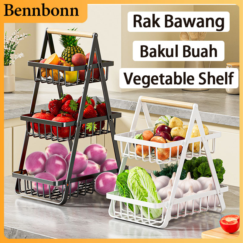2/3 layer metal rak bawang bertingkat fruit basket bakul bawang ...