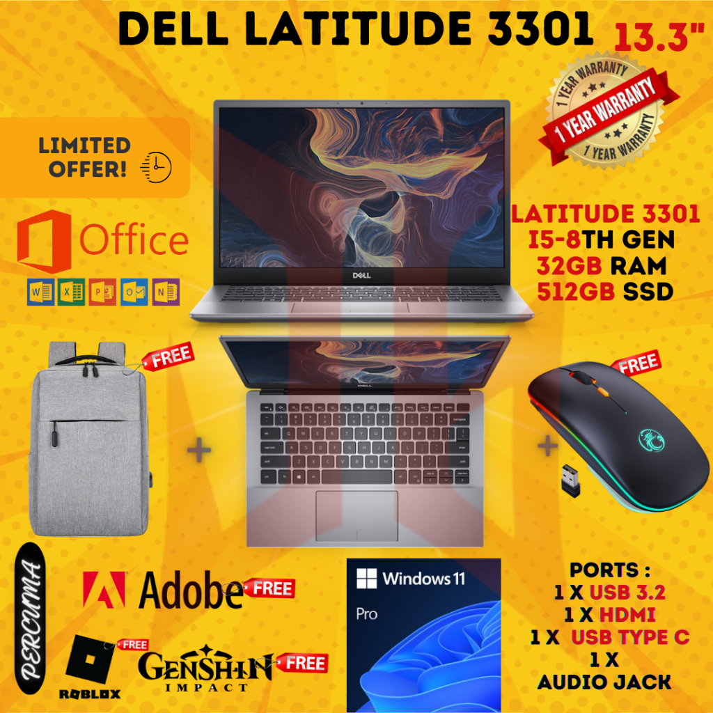 DELL Latitude 3301 Laptop – Intel i5, 8GB RAM, Up to 512GB SSD, Windows ...