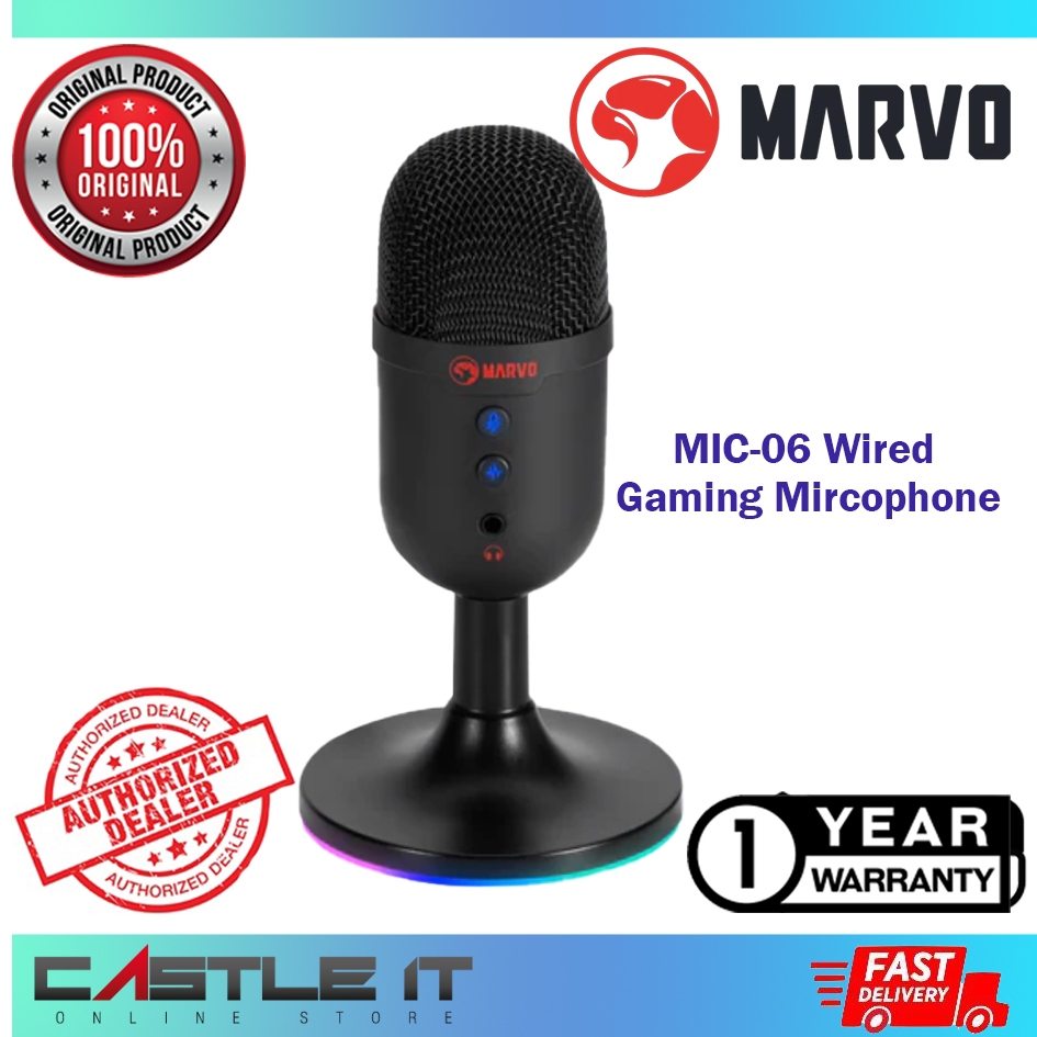 Marvo MIC-06 RGB USB 3.5mm Output Wired Gaming Mircophone BLK WHT For ...