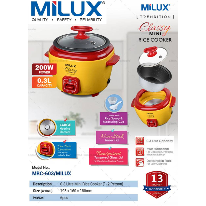 *NEW ARRIVAL* Milux 0.3L Mini Rice Cooker (MRC-603) | Shopee Malaysia