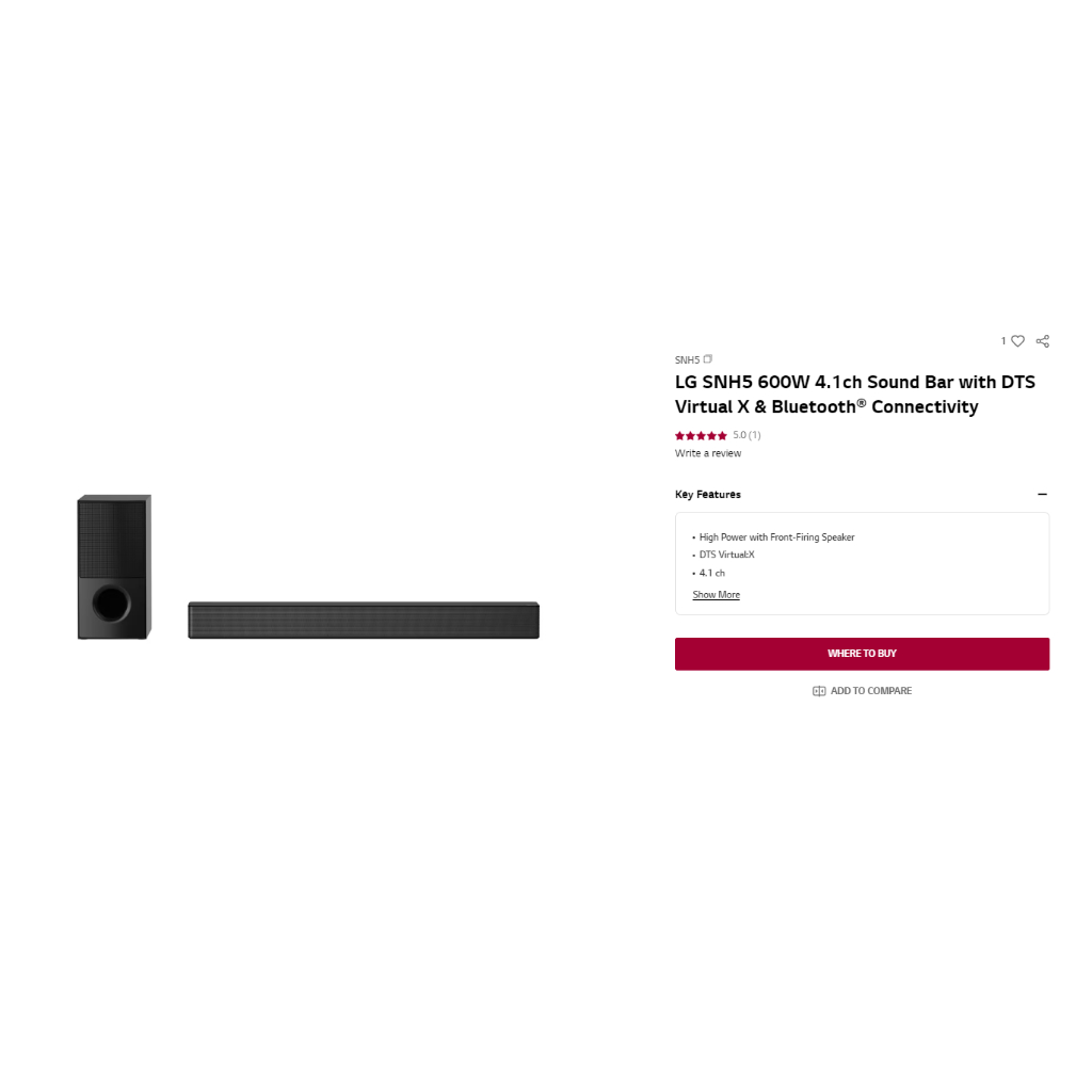 LG SNH5 600W 4.1ch Sound Bar with DTS Virtual X & Bluetooth ...