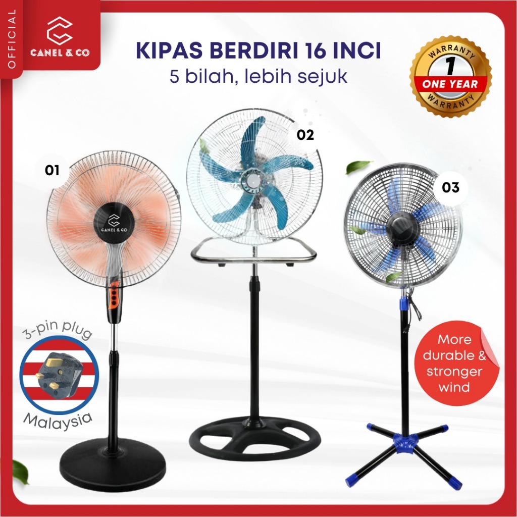 Ultra Strong Floor Stand Fan 16 & 18 Inch 5 blades 3 Speed Kipas ...