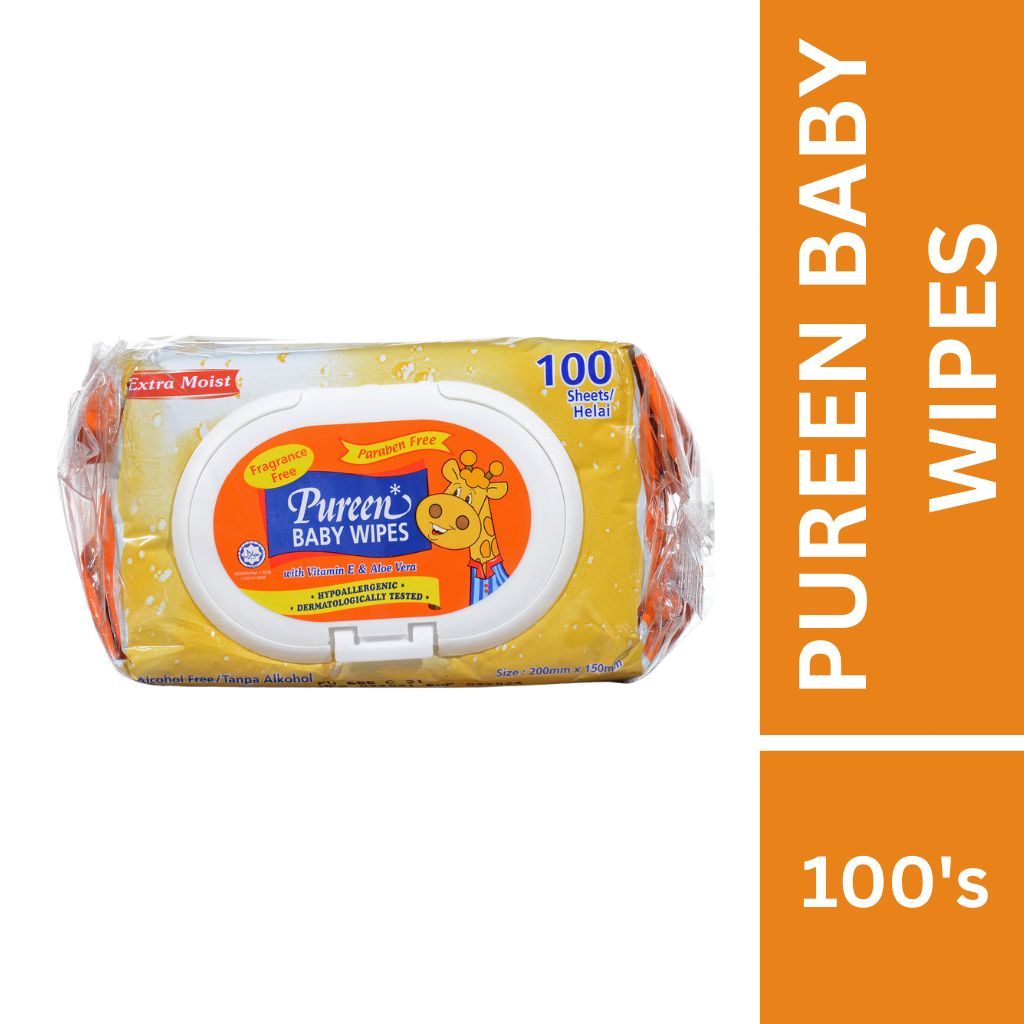 PUREEN Baby Wipes Wet Tissue Fragrance Free Orange (100's) Single Pack ...